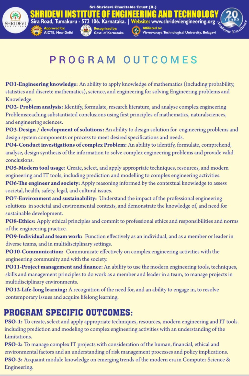cse-Program Outcomes – Shridevi Institute of Engineering and Technology